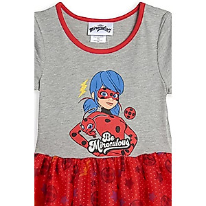 Miraculous Ladybug Little Girls Tulle Dress Red/Gray 7-8