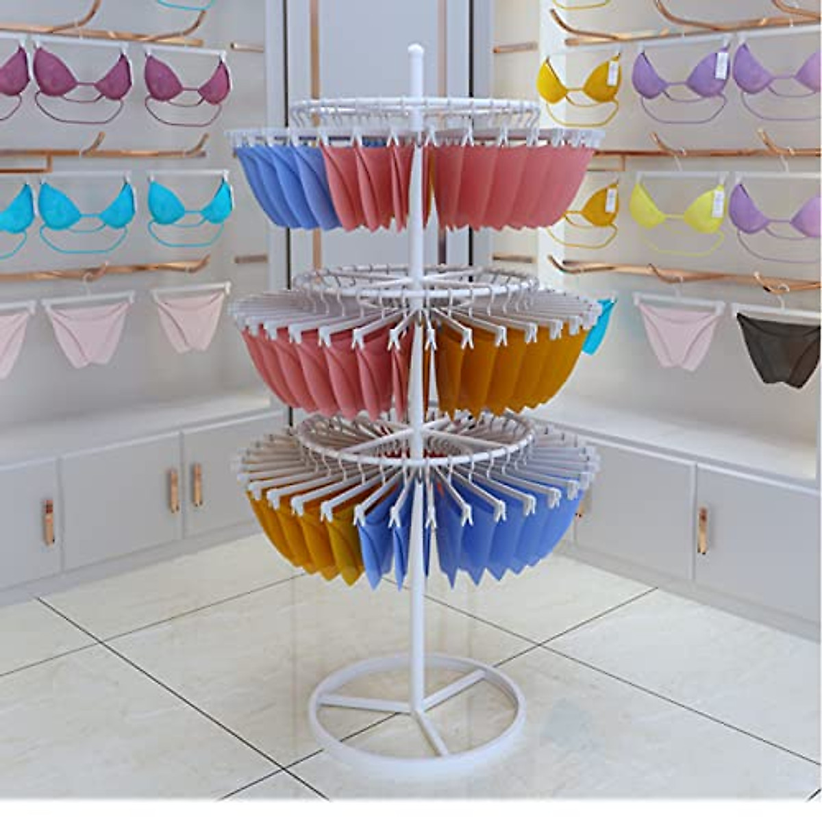 Clothing Store Underwear Metal Rotating Display Rack , Floor-standing Bra Shorts and Socks Storage Rack 3-layer Round Nakajima Rack, Keyring Hats Toys Show Rack,used In Retail Stores/boutiques