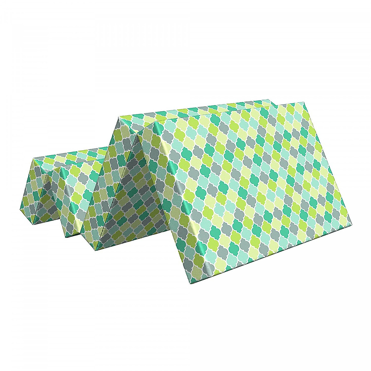 Ambesonne Teal Foldable Mattress, Vibrant Trellis Quatrefoil, 74.8" x 39.4", Multicolor