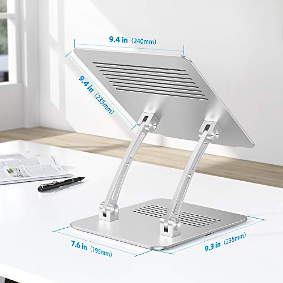 OMOTON Adjustable Laptop Stand, Ergonomic Aluminum Laptop Holder Riser with Cooling Function, Compatible with MacBook Pro/Air, Dell, HP, Lenovo and All Laptops (11-17.3 inch), Silver