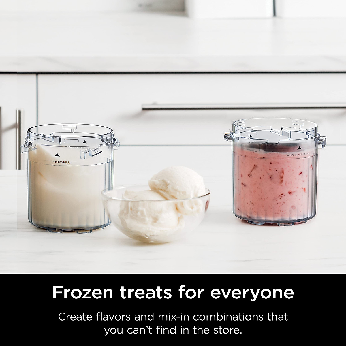 Ninja CREAMi Breeze Pints 2 Pack, Compatible with NC100 & NC200 Series CREAMi Ice Cream Makers, Genuine Ninja Pint, BPA-Free & Dishwasher Safe, Grey Lids, 1 Pint Each, Clear/Grey, XSKNC1PNT2