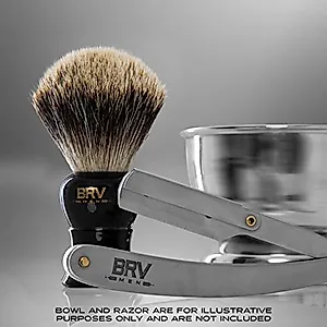 BRV MEN Pure Badger Shaving Brush (19mm knots) - Heavy Resin Handle - Use with Double-Edge Safety Razor, Straight Razor and Shaving Bowl (Black)
