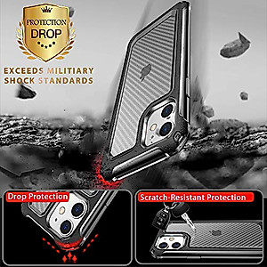 SUPBEC iPhone 11 Case, Slim Carbon Fiber Shockproof Protective Cover with Screen Protector [x2] [Military Grade Drop Protection] [Anti Scratch & Fingerprint], Phone Cases for iPhone 11, 6.1", Black