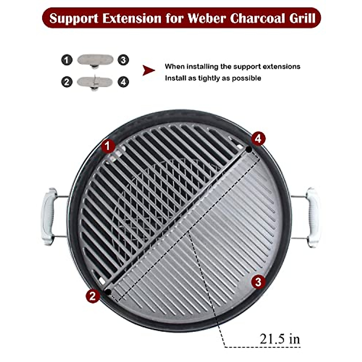 KAMaster 22" Half Moon Cast Iron Cooking Grate Grill Accessory Replaces For Weber Charcoal Grill Half Moon Grate+Griddle+4 Support Extension,Cooking Grate for Big Green Egg and Other Kamado Grills