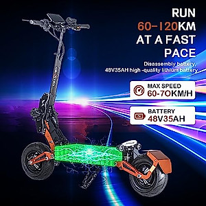 35AH Electric Scooter for Adults 5000W Dual Motors,43MPH Max Speed 75Miles Range,12" Tubeless Fat Tires&Anti-Theft Removable Battery,Dual Hydraulic Shock Absorption Sports Scooter