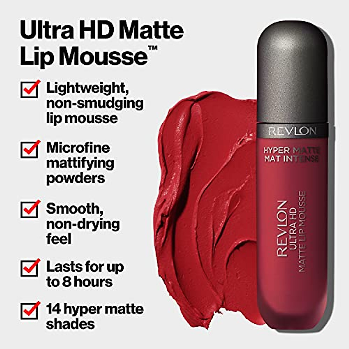 Revlon Ultra HD Lip Mousse Hyper Matte, Longwearing Creamy Liquid Lipstick, in Pink 100 Degrees (805), 0.2 oz
