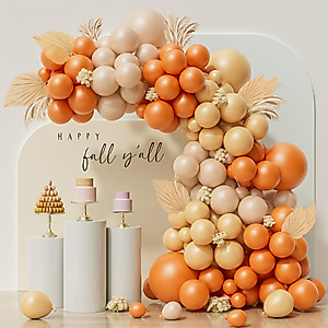 YJDFWAUT 138pcs Orange Balloon Garland Arch Kit, Burnt Orange Cream Peach Apricot Balloons for Fall Birthday Pumpkin Baby Shower Gender Reveal Bridal Shower Thanksgiving Friendsgiving Party