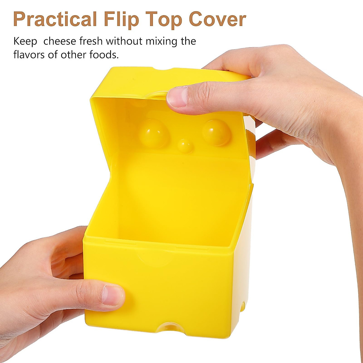 VOSAREA Sliced Cheese Storage Container with Flip Lid Cheese Shaped Sliced Cheese Box Holder Butter Saver Keeper Food Storage Organizer for Fridge Refrigerator Fruit Vegetable (4.13X3.93X3.14in)