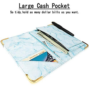 Server Book - Waitress/Waiter Book Organizer with Zipper Pouch, Guest Check Book Holder Money Pocket Restaurant Waitstaff Organizer (Blue)
