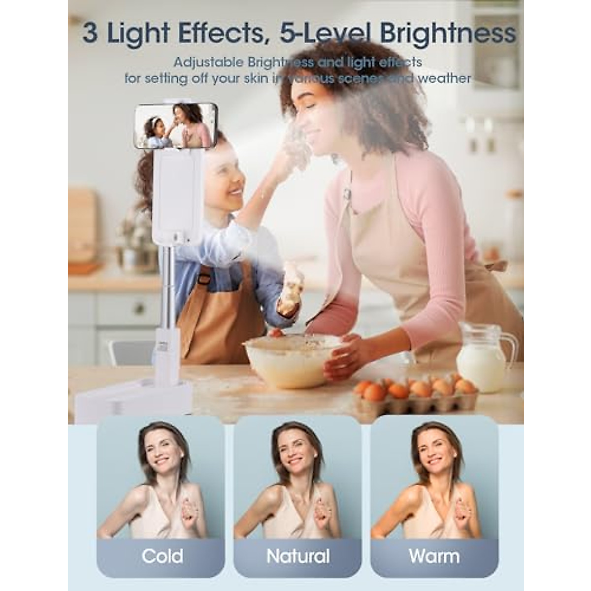 2024 Newest Overhead Phone Stand for Recording, [Enhance brightness&Ultra-Stable]Fully Foldable Mobile Phone Holder,Cover all-around viewing angles Phone Stand for live streaming,Cooking,Vlogging Kit