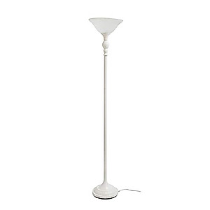 Elegant Designs LF2001-WHT 1 Light Torchiere Marbleized White Glass Shade Floor Lamp,