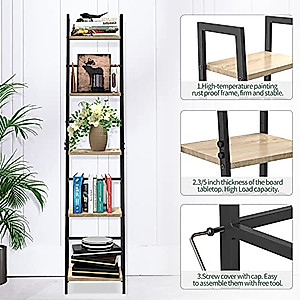 SpringSun 5-Tier Ladder Shelf Bookcase, Living Room Rustic Standing Shelf Storage Organizer, Wood and Metal Shelf for Home and Office