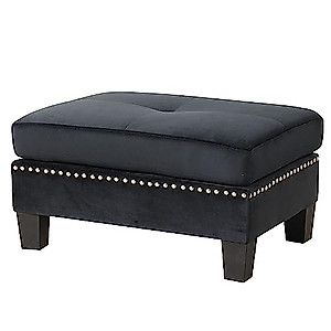 Casa Andrea Milano 3-Piece Velvet with Nailhead Trim Sectional Sofa and Ottoman Set, Large, Black