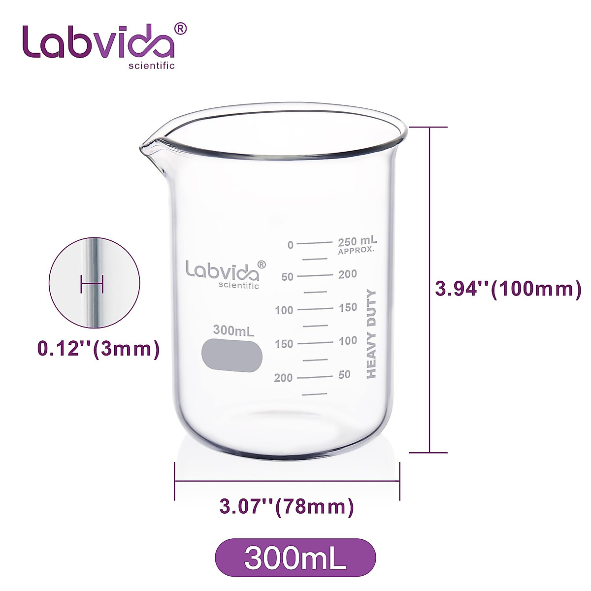 Labvida 6pcs 300ml Upgrated Thick Glass Beakers, Griffin Low Form Beaker Set with Double Scale, 3.3 Boro,LVA021