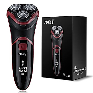 MAX-T Men's Electric Shaver - Corded and Cordless Rechargeable 3D Rotary Shaver Razor for Men with Pop-up Sideburn Trimmer Wet and Dry Painless 100-240V Red