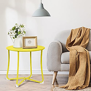 AMAGABELI GARDEN & HOME Metal Patio Side Table 18” x 18” Weather Resistant Anti-Rust Outdoor End Table Small Steel Round Coffee Table Porch Table Snack Table for Balcony Garden Yard Lawn, Yellow