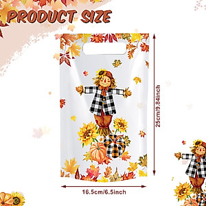 Qilery 100 Pcs Thanksgiving Party Plastic Favor Bags Fall Party Treat Bags Autumn Party Candy Bags Maple Leaves Pumpkin Goody Bags with Handles for Thanksgiving Day Autumn Harvest Fall Party Supplies