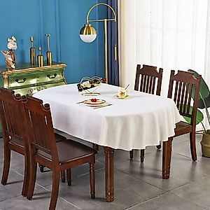 Oval Solid Linen Tablecloth Farmhouse Rustic Beige Table Cloth Wrinkle Free Fabric Table Cover for Tabletop Kitchen Dinning Party Home Decor 60 x 84 Inch