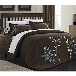 Chic Home 3-Piece Kaylee Floral Embroidered Duvet Set (King, Brown)