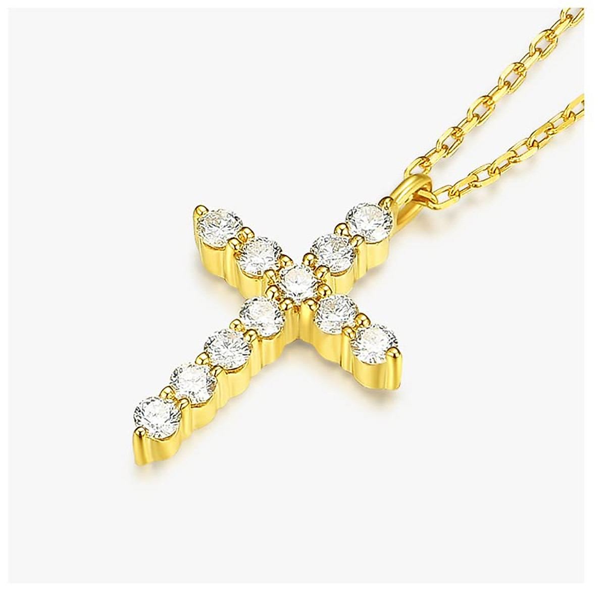 PAENENPH 14K Gold Cross 1.1CT Moissanite Necklace for Women,Dainty Gold Cross Pendant Necklace with Moissanite,18 Inch,Gift for Mom,Wife,Girlfriend (Yellow Gold, 14K Gold)
