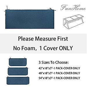 FUNHOME Water-Resistant Outdoor Bench/Settee Cushion Slip Cover,Patio Furniture Cushion Covers,Garden Long Chair Cover ONLY-42x18x3 INCH (Dark Blue)
