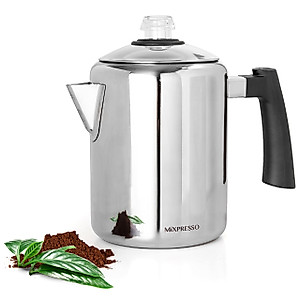 Mixpresso Stainless Steel Stovetop Coffee Percolator, Percolator Coffee Pot, Excellent For Camping Coffee Pot, 5-8 Cup Coffee Maker, Stainless Steel Coffee Percolator