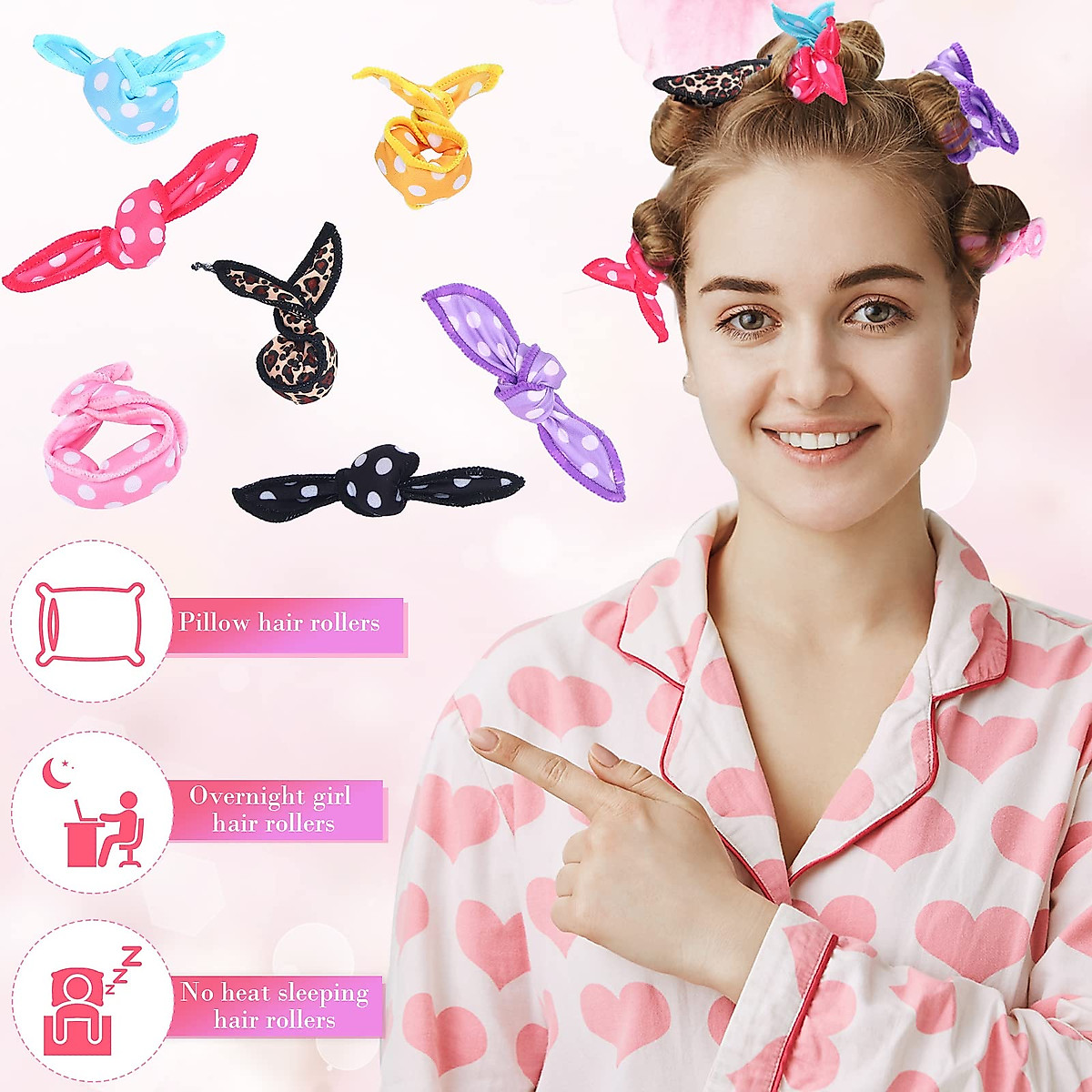 Giegxin 64 Pcs Heatless Soft Hair Rollers Sponge Sleep Hair Rollers Soft Overnight Hair Curlers Foam Pillow Curlers DIY Night Hair Rollers for Flexible Hair Curling Supplies, Polka Dot, Leopard