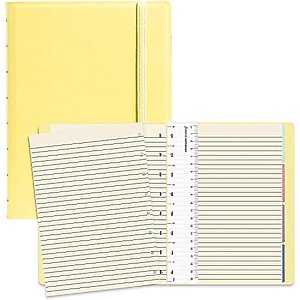 Filofax B115061U Refillable Classic Pastel Notebook, A5 Size, 112 Cream colored moveable pages. Includes 4 Indexes (one with pocket), a page marker and elastic closure, Lemon