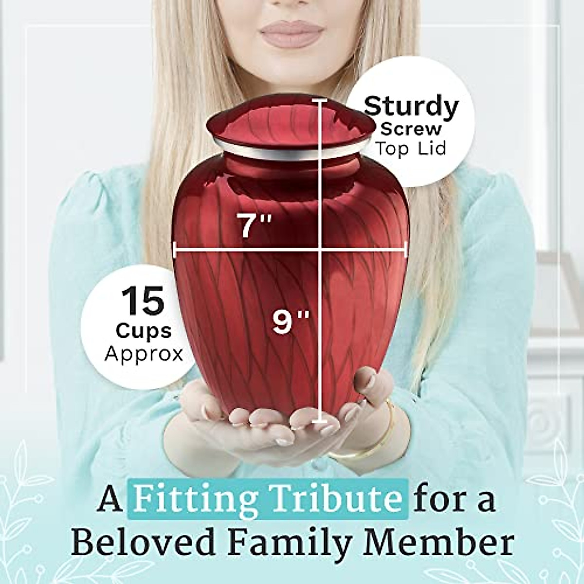 GetUrns - Embrace Hearts Urns for Human Ashes, Cremation Urns for Adult Ashes Men & Women, Cremation Urn for Home, Vault, or Niche, 200 cu. in, Double-Sided Engraving, Pearl Candy Red