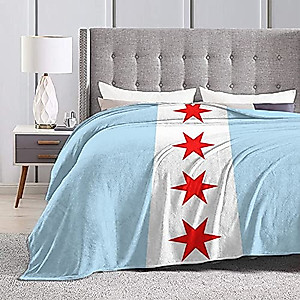 ZJHFSGMY Chicago City Flag Super Soft Warm Fleece Blanket, Comfortable Flannel Blanket, Four Season Blanket Suitable for Bedroom Bed and Sofa, White1, 60Inx50In