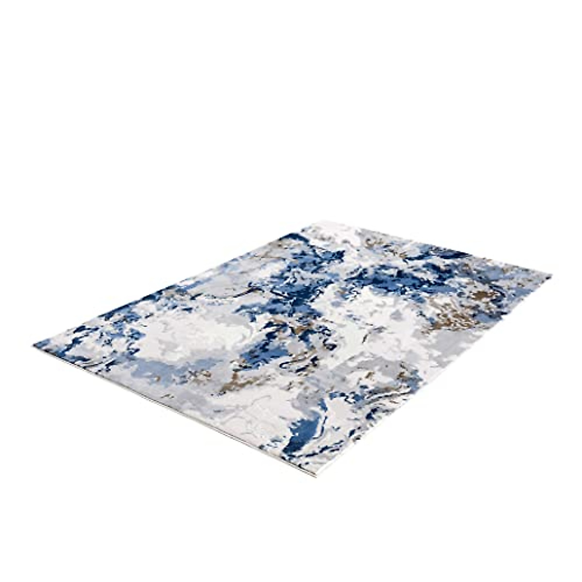 Abani Transitional Rugs Grey & Blue Swirl 5'3"x7'6" (5x8) Area Rug - Abstract Marble Watercolor No-Shed Premium Dining Room Rug
