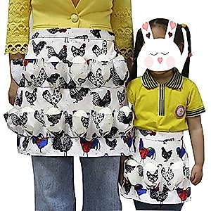 longsen Egg Apron 2 Pack(Adult 12 Pockets + Child 3 Pockets), Gathering and Collecting Chicken Duck Goose Egg, Suitable for Housewife Farmhouse Kitchen Restaurant Parent-Child Activities, Rooster, Hen