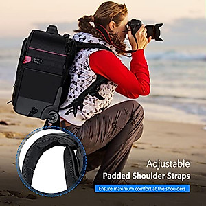 Neewer 2-in-1 Rolling Camera Backpack Trolley Case - Anti-Shock Detachable Padded Compartment, Hidden Pull Bar, Durable, Waterproof for Camera,Tripod,Flash Light,Lens,Laptop for Air Travelling(Black)