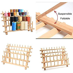 Enkarl Embroidery Thread Holder, Sewing Wooden Thread Rack Organizer, 46 Spool with Hanging Hooks for Quilting Hair-braiding