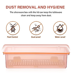 DOITOOL Spoon Organizer 2 Pcs Flatware Tray with Lid and Drainer- Black and Pink Transparent Plastic Silverware Holder- proof Silverware Tray for Drawer for Home Kitchen Accessories