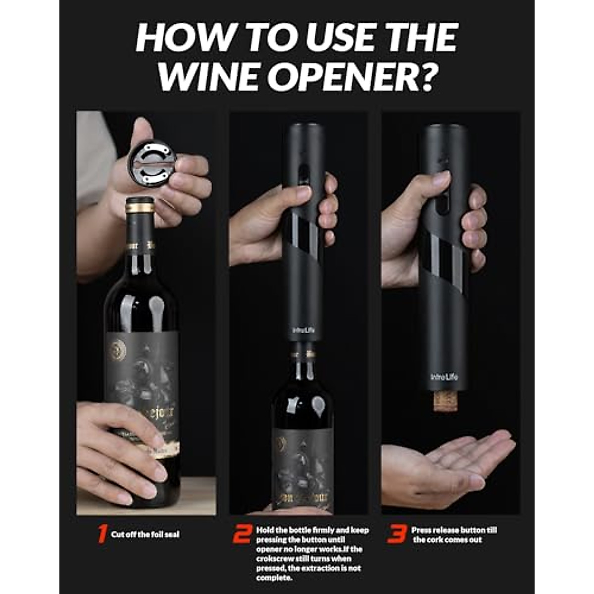 IntreLife 2 in 1 Electric Wine Opener Set,Rechargeable Wine Bottle Openers with Electric Vacuum Preserver,Wine Stopper,Foil Cutter,Automatic Wine Saver Pump Set