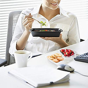 Enther 36oz Meal Prep Containers 20 Pack 3 Compartment with Removable Insert Tray 2 Tier Food Storage Bento Box with Lid, BPA Free Reusable Lunch Box Stackable/Microwave/Dishwasher/Freezer Safe Black