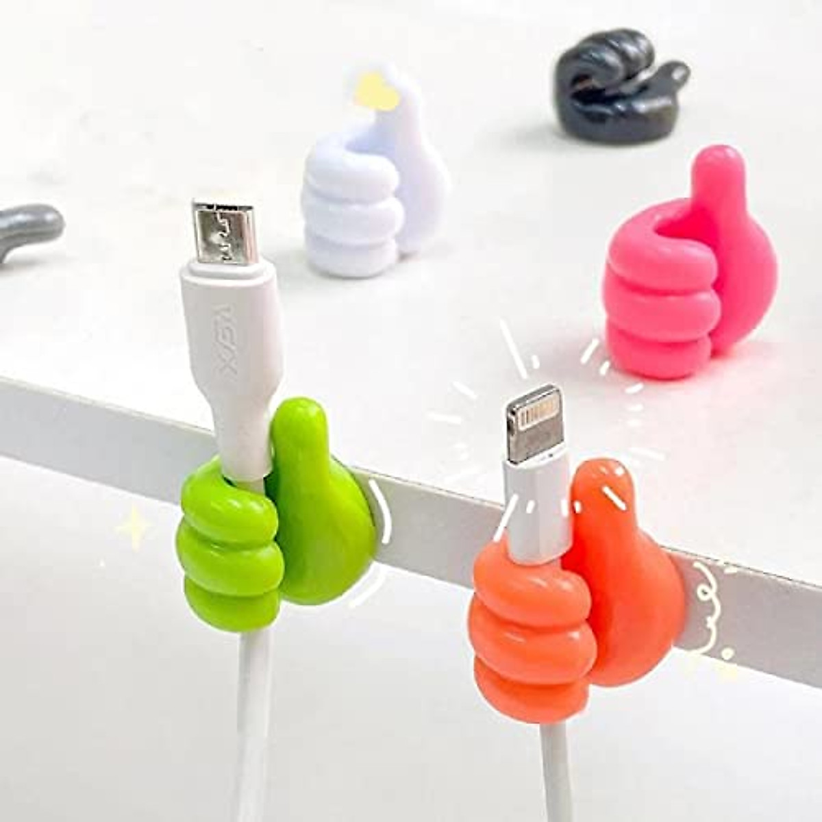 Cable Clips Organizer Sticker Hook,10pcs Creative Thumbs Up Shape Wall Hooks Self-Adhesive for Key Hanger Desktop Cord Wire Clips Wire Management Storage