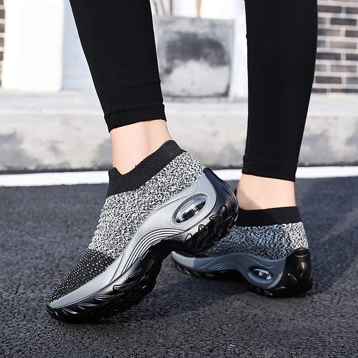 Women's Walking Shoes Sock Sneakers - Mesh Slip On Air Cushion Lady Girls Modern Jazz Dance Easy Shoes Platform Loafers Grey,5.5