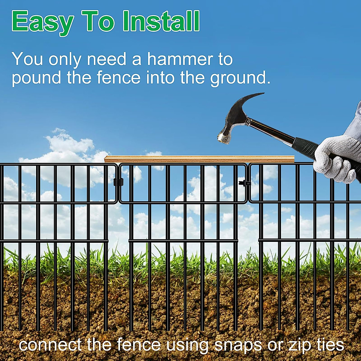 Xeeol 10 Pack Animal Barrier Fence, 10.83ft (L) x 16in (H) Decorative Garden Fencing Border for Yard, Rustproof Metal Wire No Dig Bottom Fence Panels for Dog and Rabbit, Outdoor Patio Decor