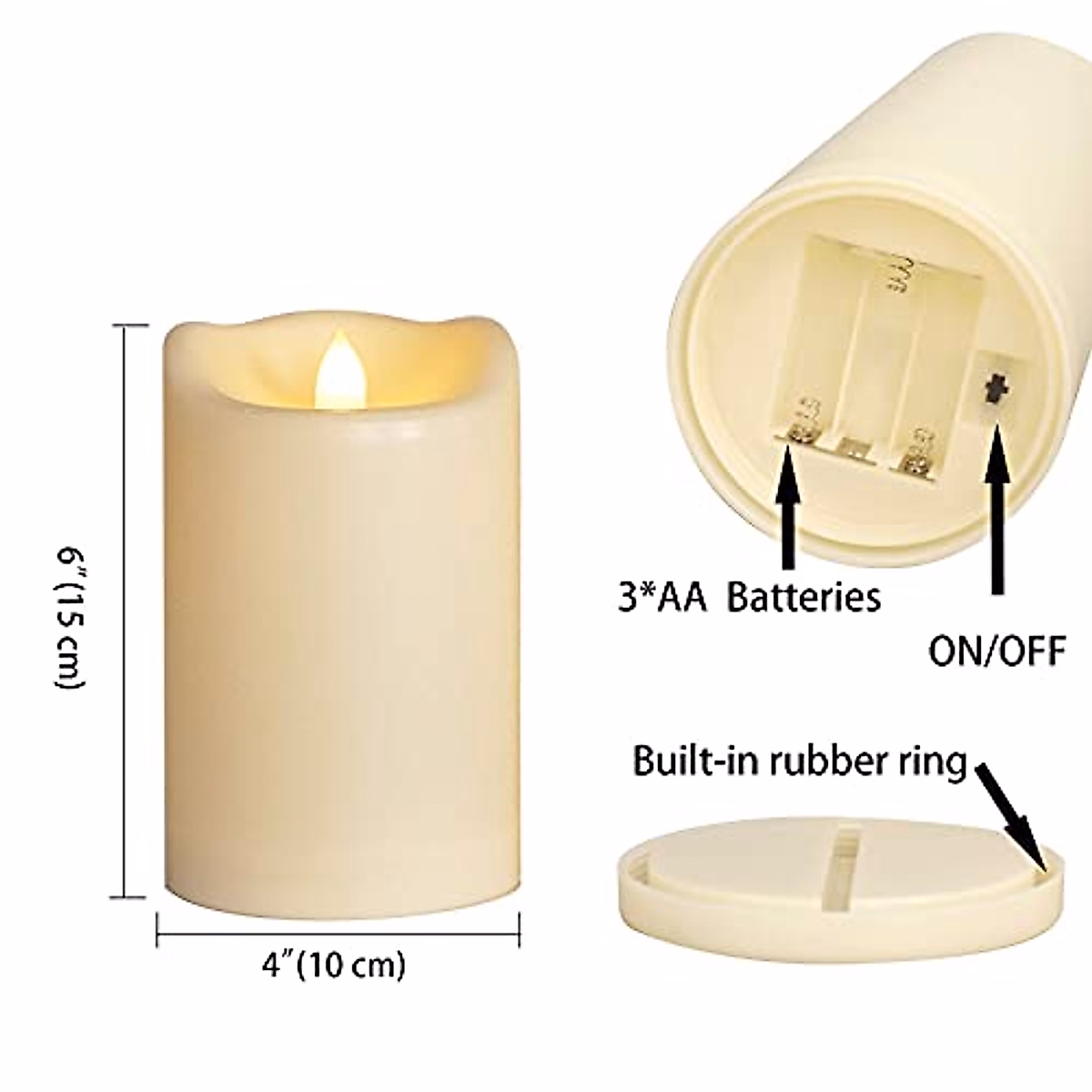 Outdoor Waterproof Large Flameless LED Candles with Remote Timer Battery Operated Plastic Big Pillar Candles for Garden Patio Home Wedding Party Decorations Flickering Electric Lights 4”x6” 2 Pack