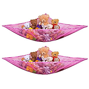 Jumbo Toy Hammock, Pink - Organize Stuffed Animals and Children's Toys with this Mesh Hammock. Great Decor while Neatly Organizing Kid's Toys and Stuffed Animals. Expands to 5.5 feet. (2-Pack)