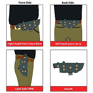 GCS Handmade D2 Steel Hunting Knife Full Tang Micarta Handle Hunting Knife with Right Hand Front Belt and Left Hand Scout Carry Buffalo Leather Sheath for Survival EDC GCS 236