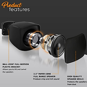 PyleUsa Mini Satellite Speaker - 3'' Surface-Mount Satellite Loudspeaker System for Subwoofer (Pair), Use for Subwoofer-Satellite Loudspeaker System, Stylish, Minimalistic Design PD4STP,Black
