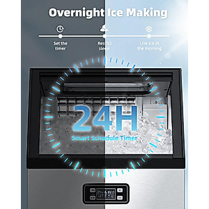 Commercial Ice Maker Machine, 100 lbs/24H Under Counter Ice Machine with 2 Way Water Inlet, 33lbs Ice Storage, Stainless Steel Freestanding, Self Cleaning Ice Makers for Home/Bar/Restaurant/Outdoor