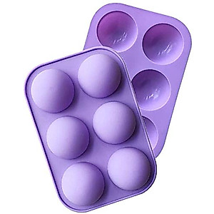 2 Pack 6-Cavity Semi Sphere Silicone Mold, Baking Mold for Making Hot Chocolate Bomb, Cake, Jelly, Dome Mousse (Purple)