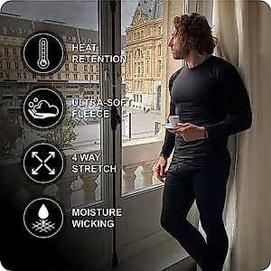 Thermajohn Long Johns Thermal Underwear for Men Fleece Lined Base Layer Set for Cold Weather (Medium, Black)