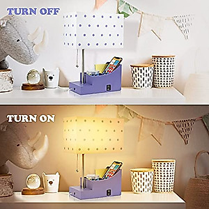 KAYBELE Kids Lamp for Bedrooms, Bedside USB Table Lamps, Purple Nightstand with Storage Base, Small Desk Lamp for Room Decor, Rotatable Lampshade(Without Bulb)