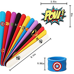 ATP ADT 12PCS Superhero Slap Bracelet for Kids Boys & Girls - Superhero Birthday Party Supplies Favors - Super Hero Avengers Toys - Comic Super Hero Party Stickers (50 Pack) Carnival Prizes