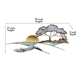 T.I. Design Oak Hill | Contemporary Metal Tree with Setting Sun Stainless Steel Wall Decor
